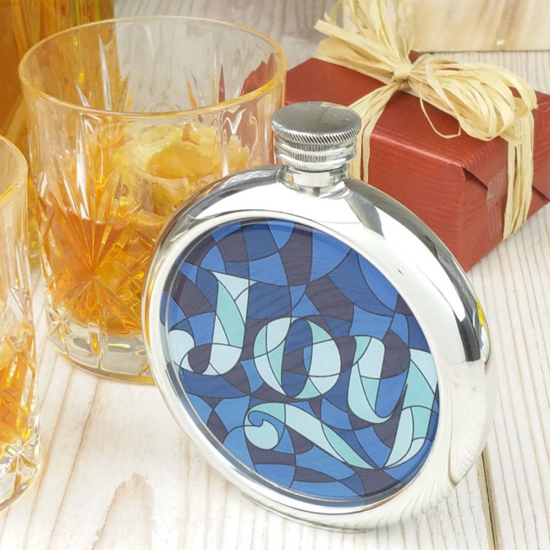 Personalised Stained Glass Joy Picture Hip Flask with Presentation Box ...
