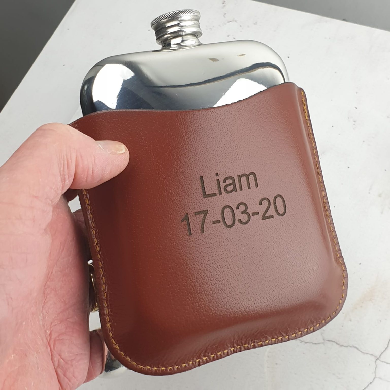 Hip Flask with Personalised Leather Pouch and Free Engraving ...